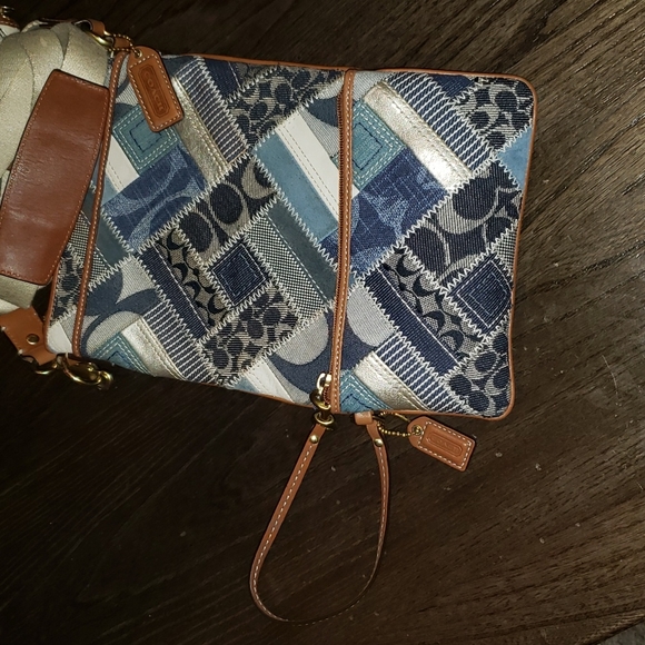 Coach | Bags | New Coach Denim Patchwork Metallic Silver Mahogany ...